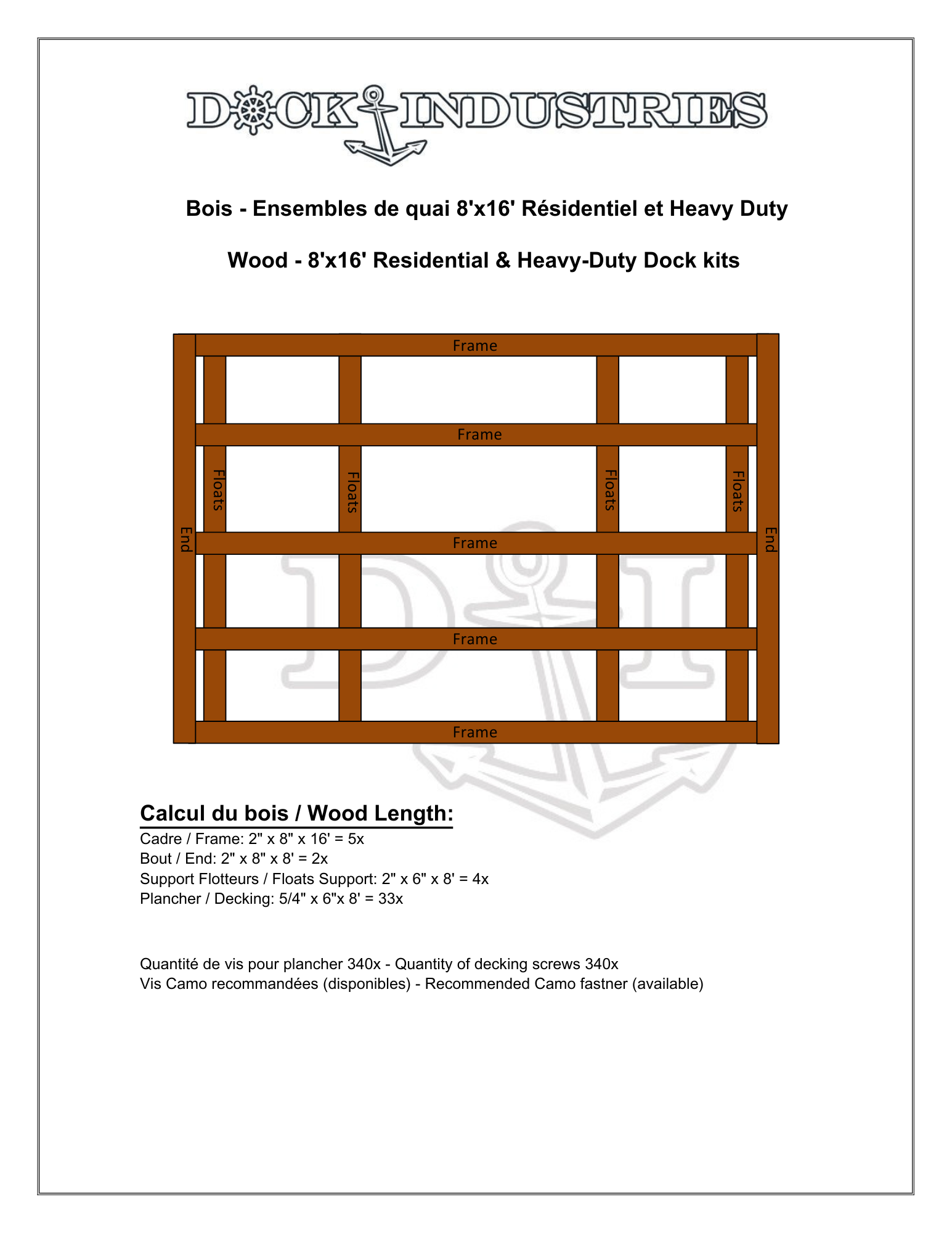 Heavy Duty dock kit 8'x16' - Unanchored - Dock Industries